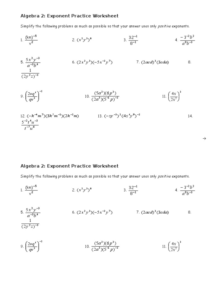 Exponent Practice 2 Worksheet Answers