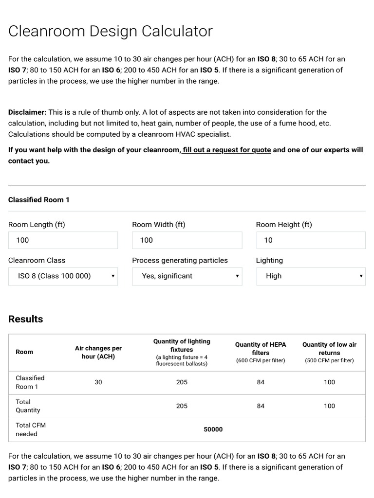 Cleanroom Design Calculation Guide | PDF | Equipment | Tools