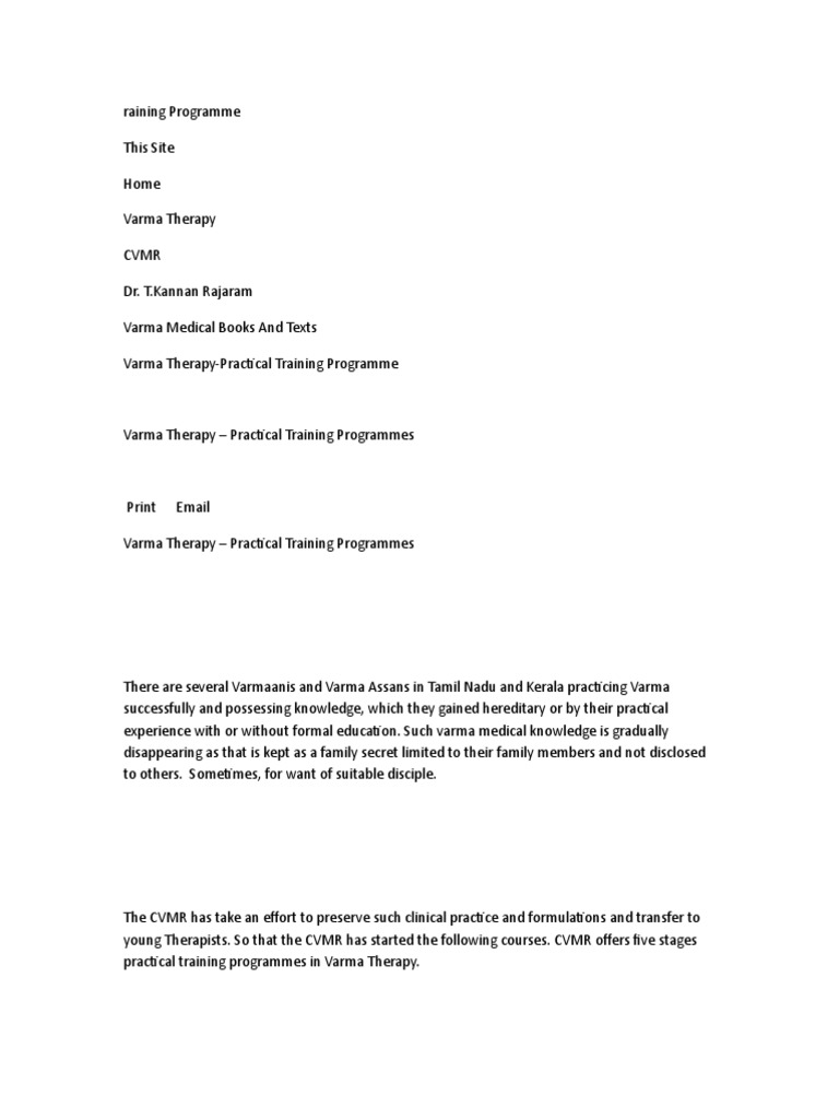 Varma Therapy Practical Training Programmes | PDF | Massage | Physician
