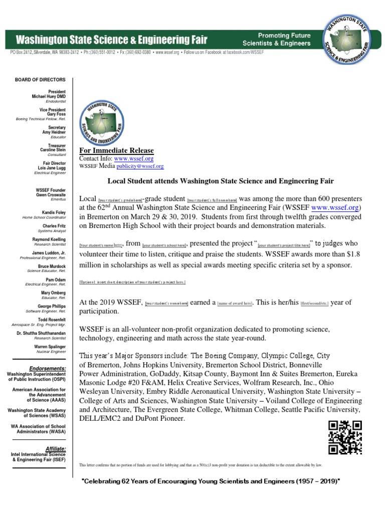 WSSEF 2019: Student Science Fair Highlights | PDF | Inquiry | Science ...