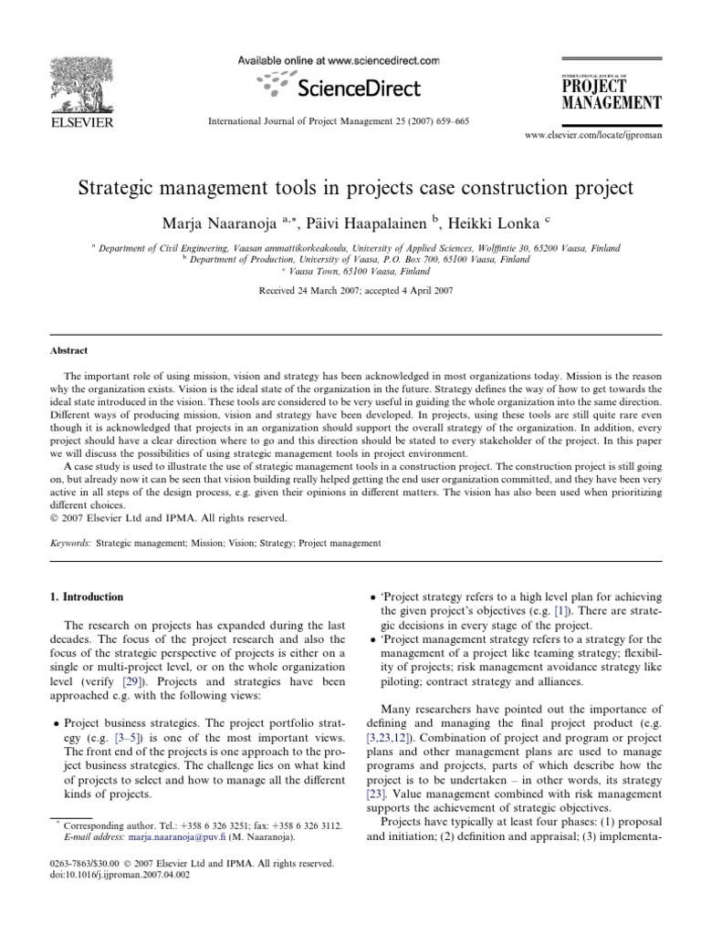 Strategic Management Tools in Projects Case Construction Project | PDF ...