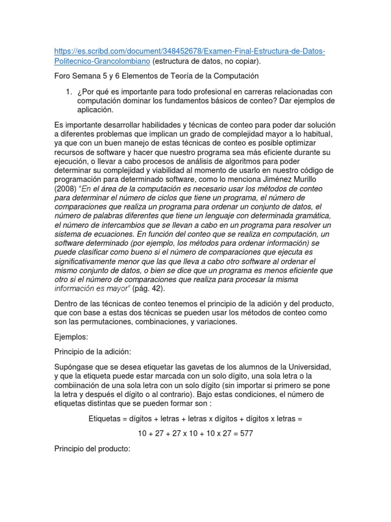 Foro Semana 5 Y 6 Elementos De Teoría De La Computación Pdf 6563
