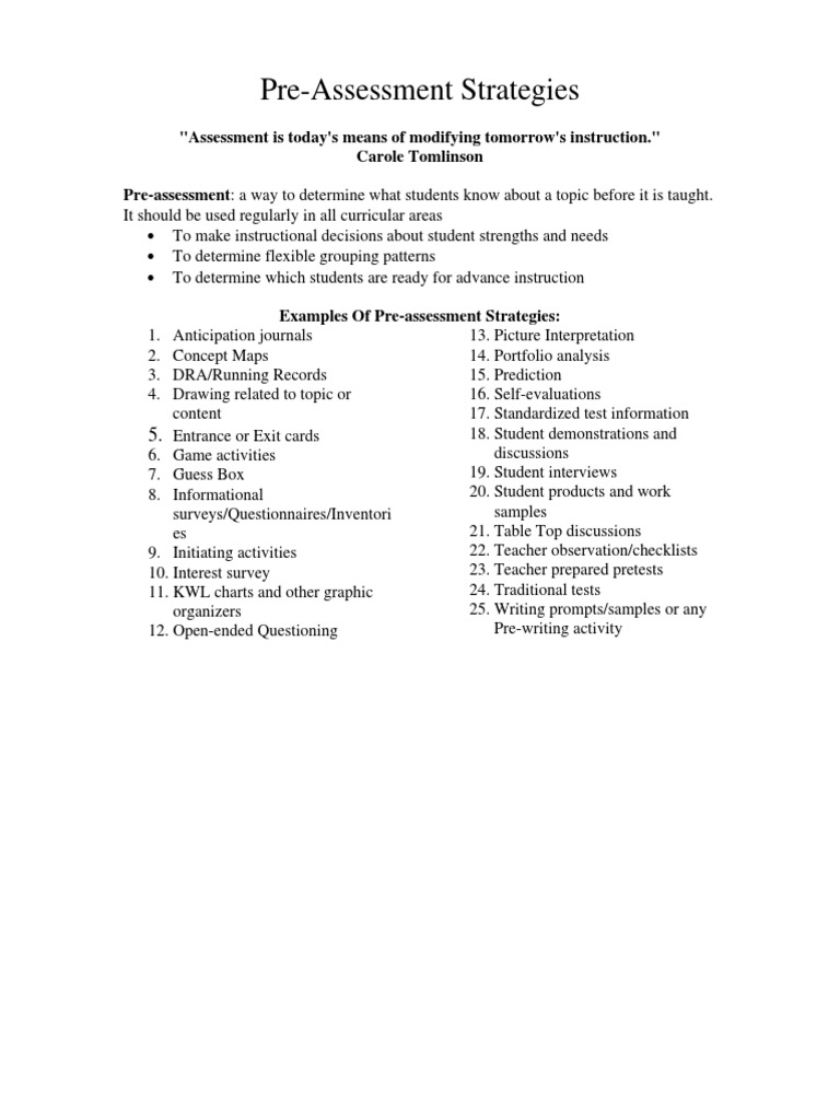 Pre-Assessment Strategy Examples | PDF | Career & Growth