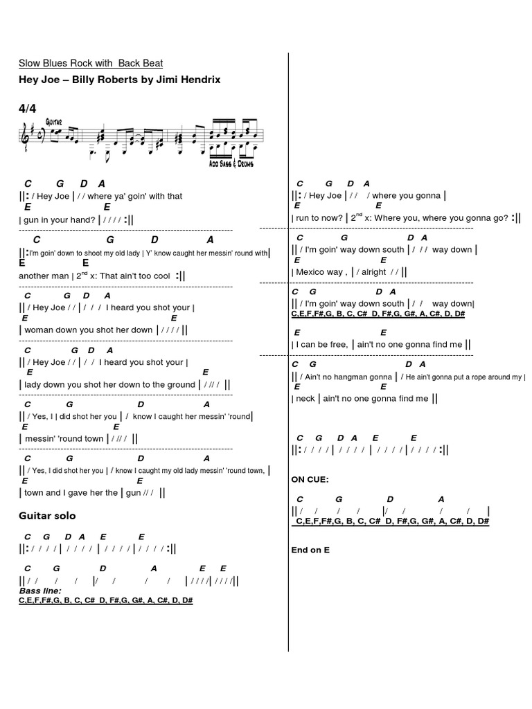 Hey Joe - Billy Roberts by Jimi Hendrix | PDF | Rock Music | Jimi Hendrix