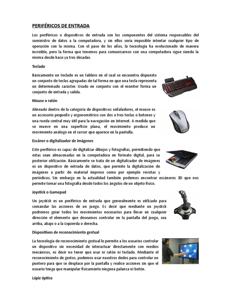 Periféricos de Entrada y Salida | PDF | Periférico | Hardware de la ...