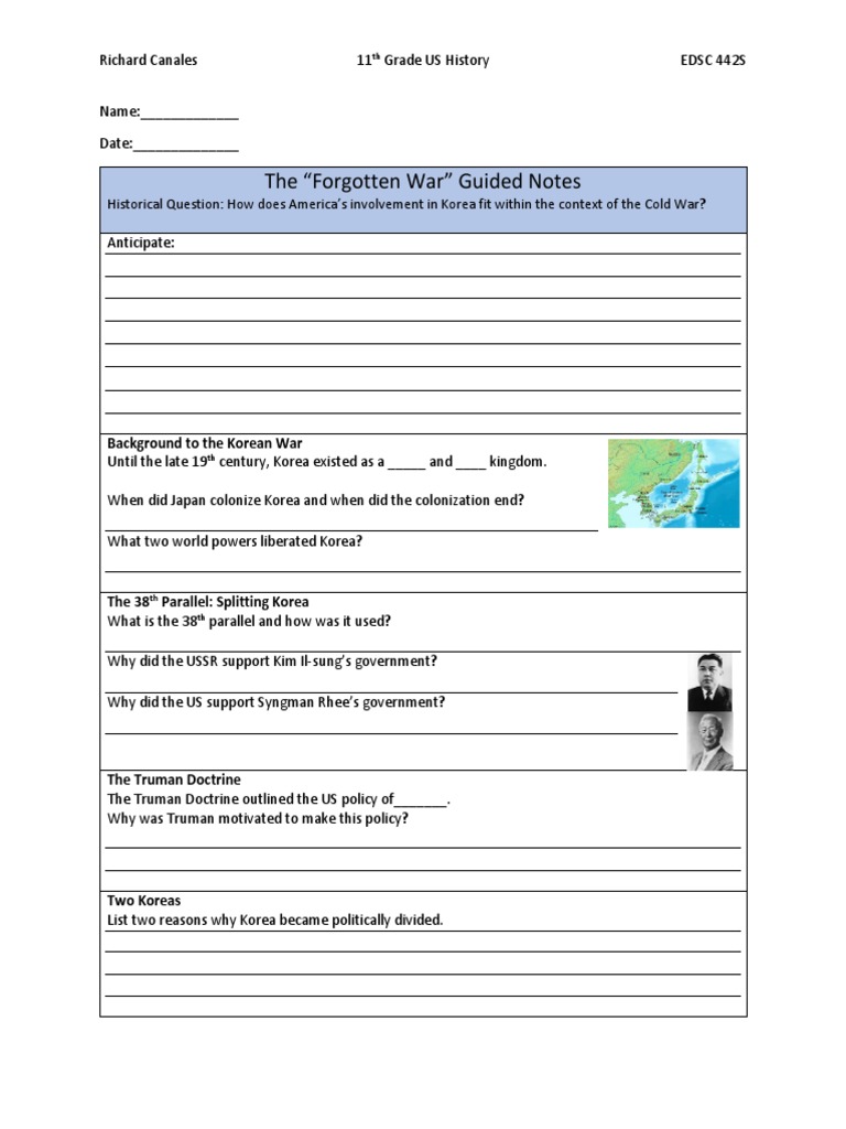 442 Lecture Lesson Plan Guided Notes | PDF | Korean War | South Korea