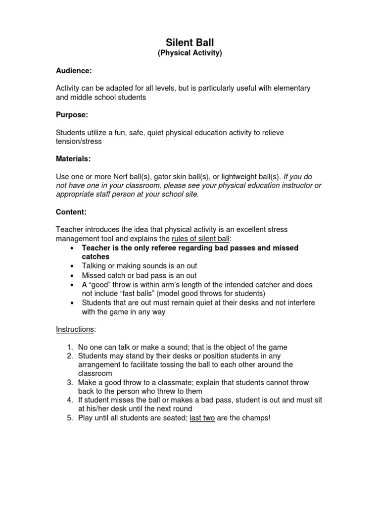 Silent Ball | PDF | Classroom | Teachers