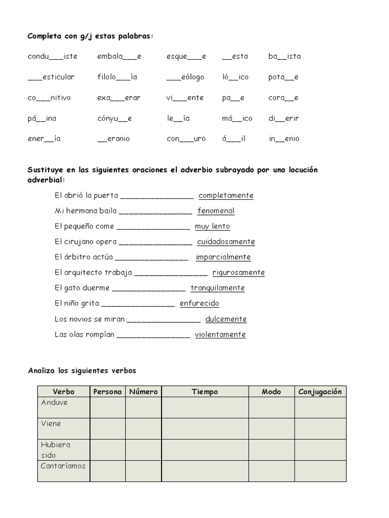Completa Con G | PDF | Adverbio | Verbo