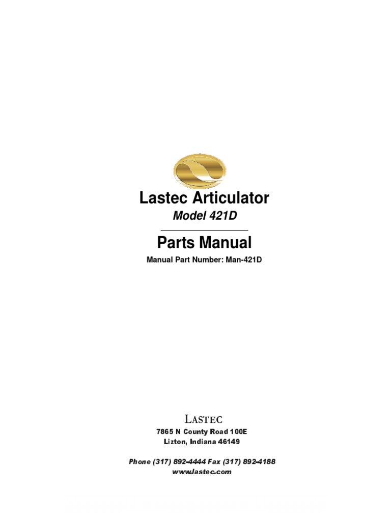 Lastec 421D Articulator Parts Manual | PDF | Transmission (Mechanics ...