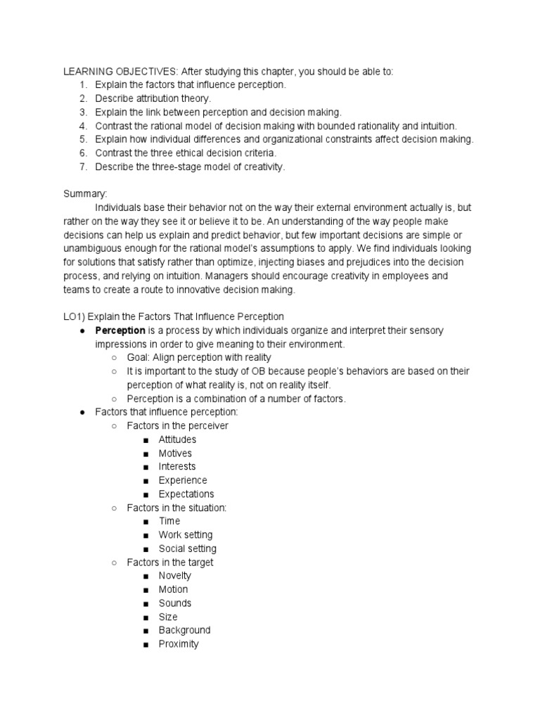 Lecture Notes For Organizational Behavior Chapter 6: Perception and ... Lecture Notes For Organizational Behavior Chapter 6: Perception and ...