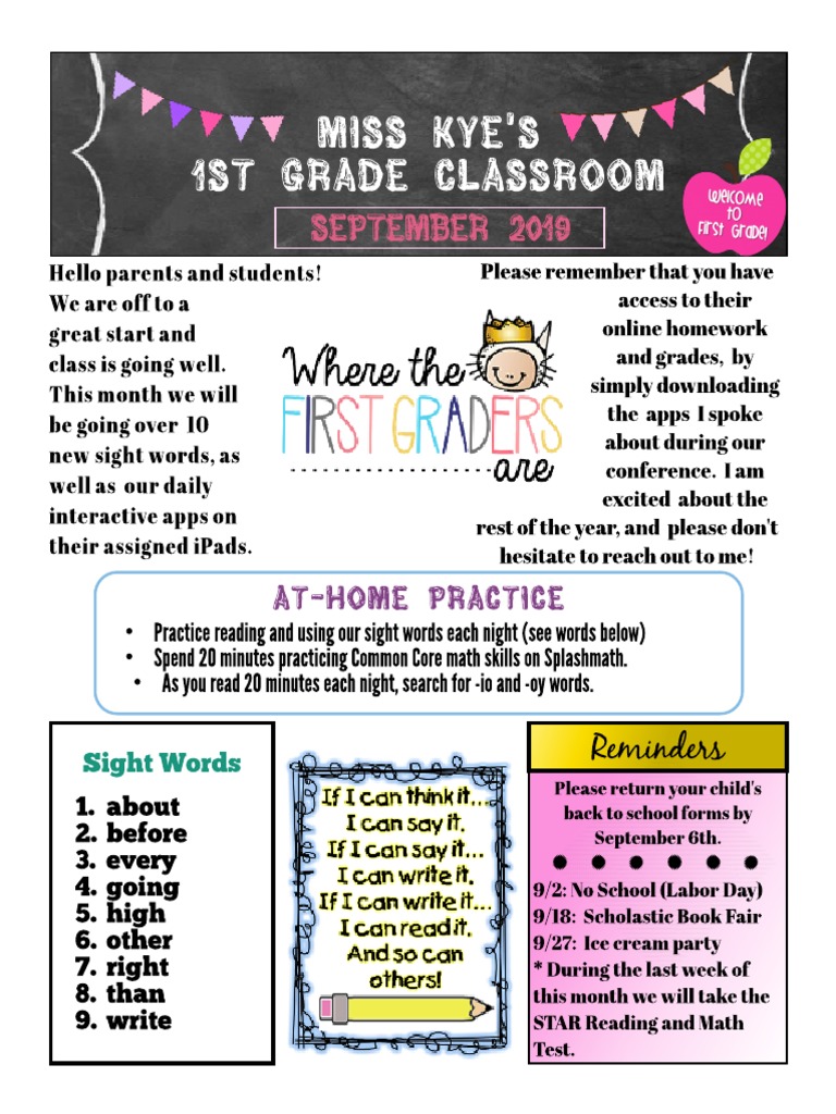 Final 1st Grade Newsletter | PDF