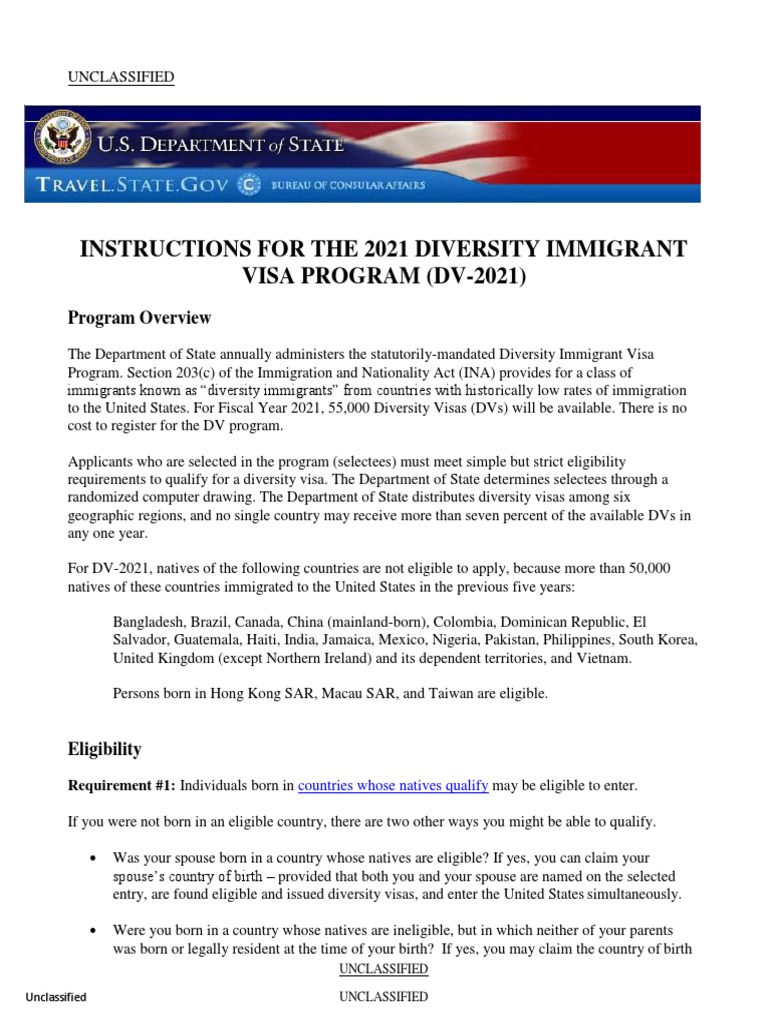 DV 2021 Instructions English | PDF | United States Nationality Law ...