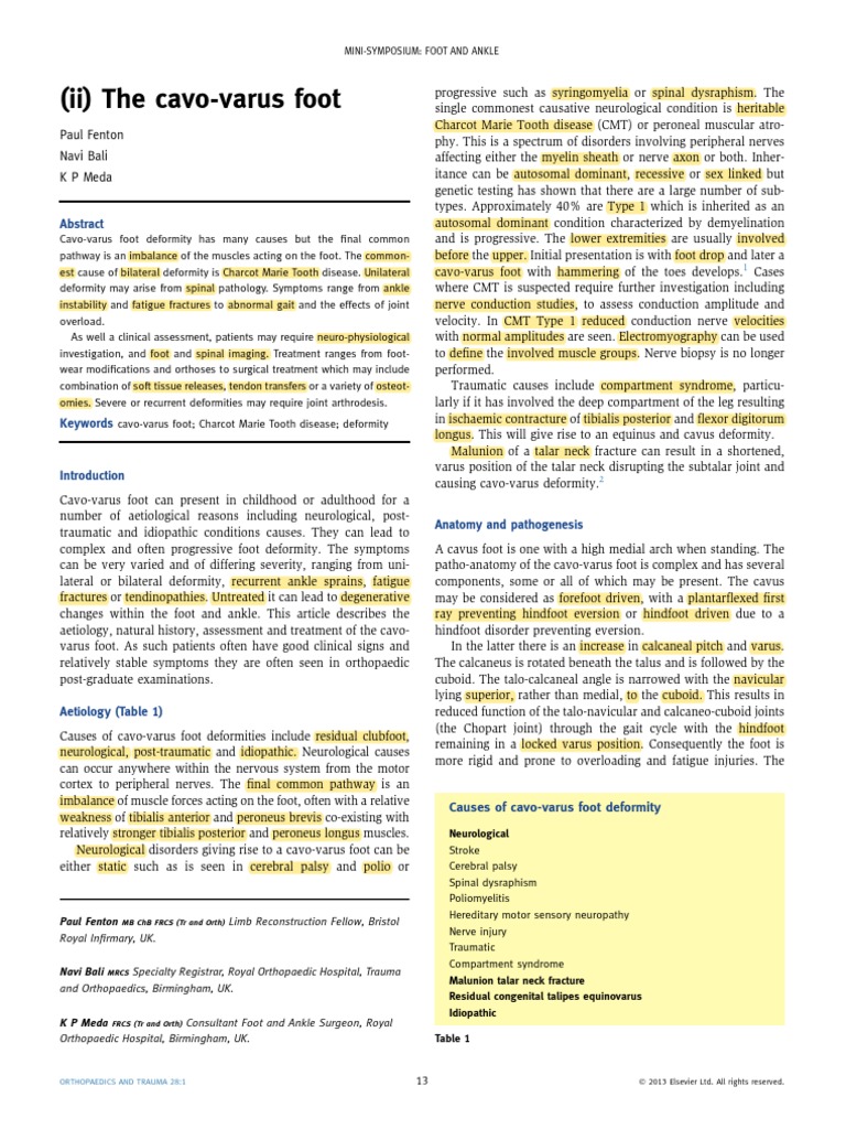 Understanding Cavovarus Foot Deformity: Causes, Presentation ...