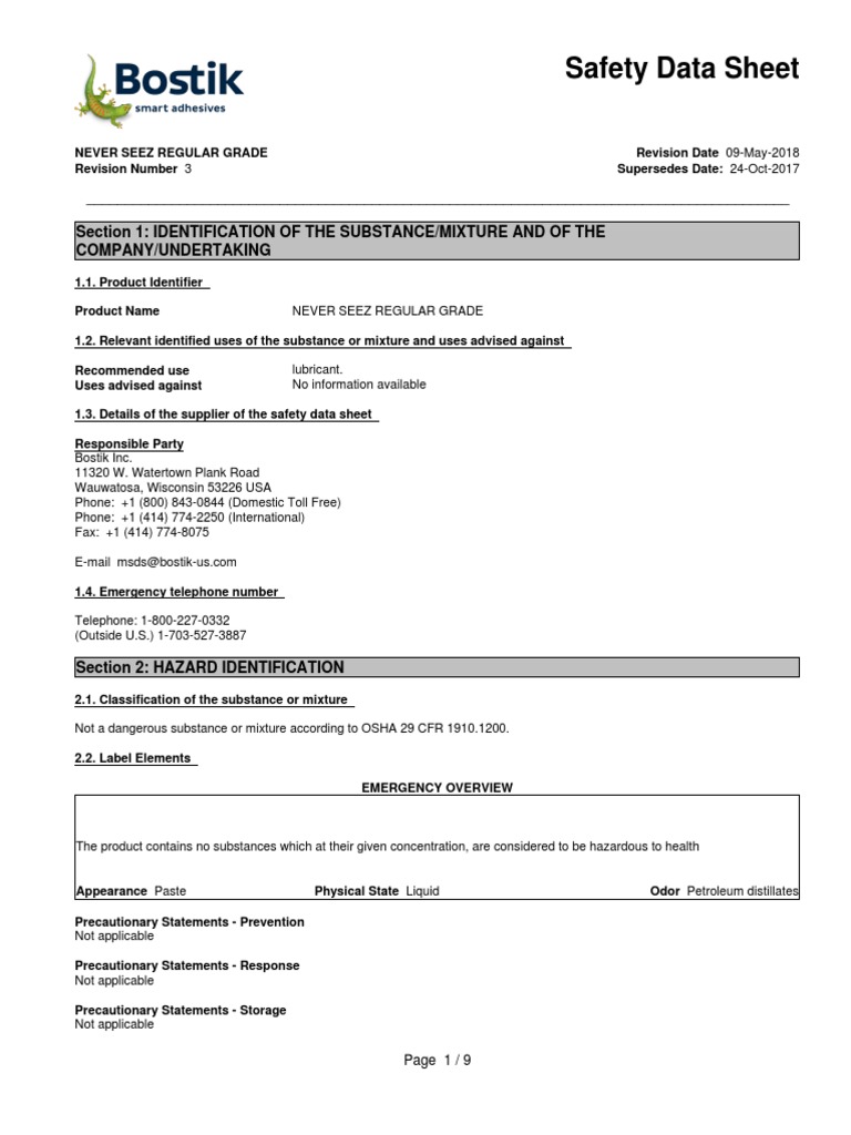 Never Seez Regular Grade Compound Pdf Personal Protective Equipment