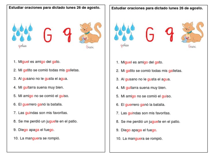 Oraciones con la letra G para dictado | PDF | Hogar, jardinería y bricolaje