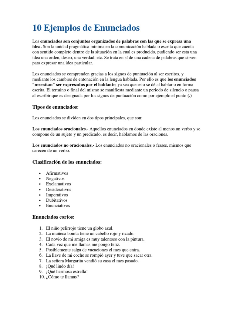 Enunciados | PDF | Puntuación | Verbo