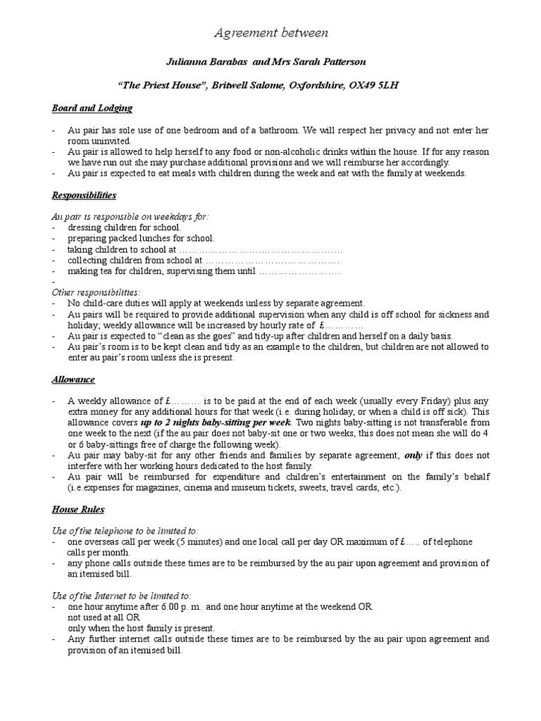 Au Pair Contract | PDF | Business