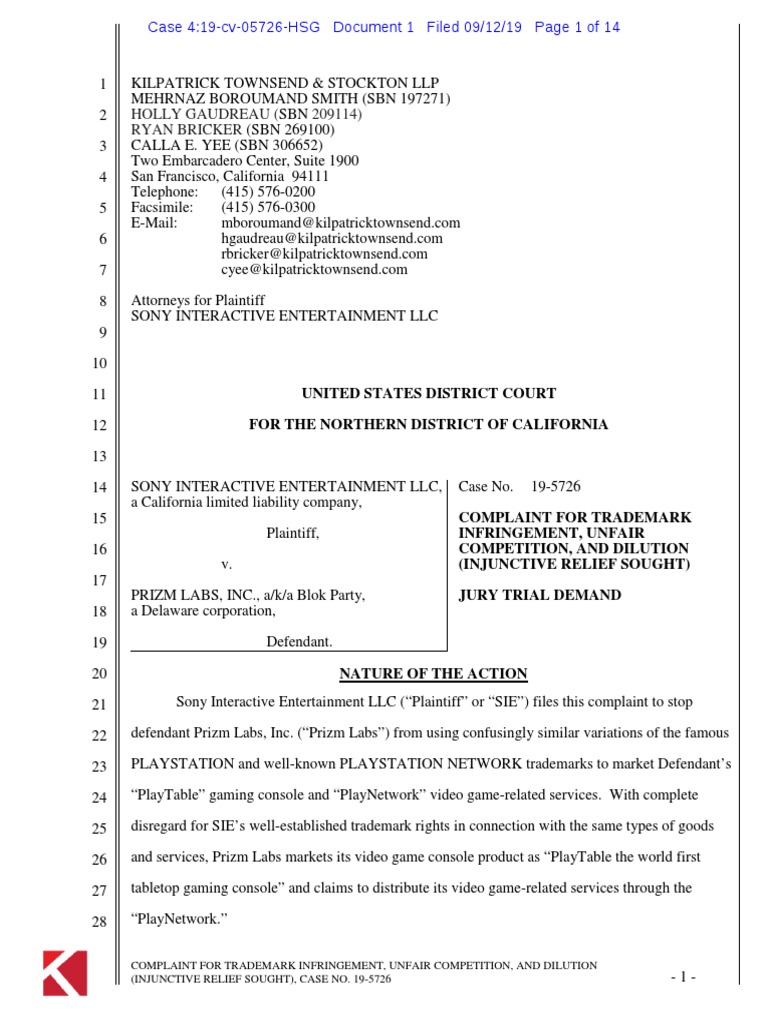 Sony Vs Prizm Labs | PDF