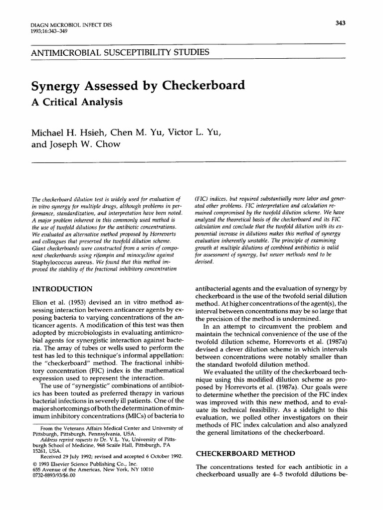 Synergy Assessed by Checkerboard: Antimicrobial Susceptibility Studies ...