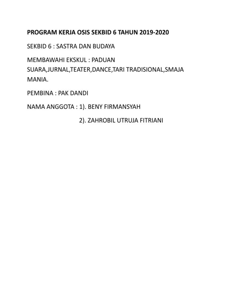Program Kerja Osis Sekbid 6 | PDF