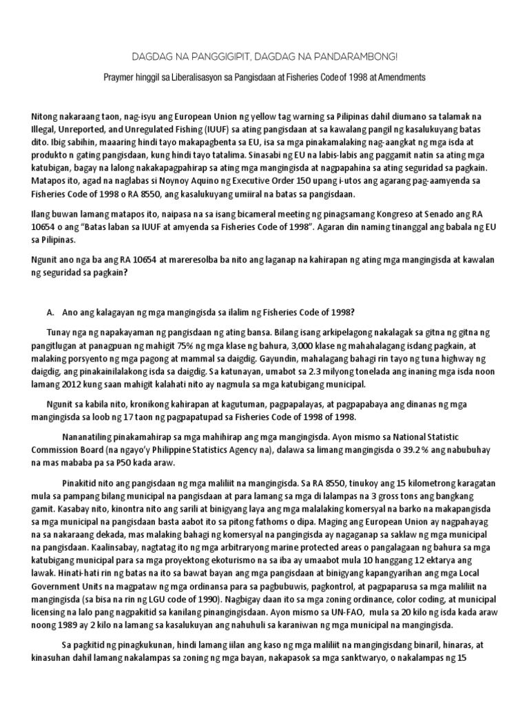 Primer Fisheries Code Amendments o Ra 10654 | PDF