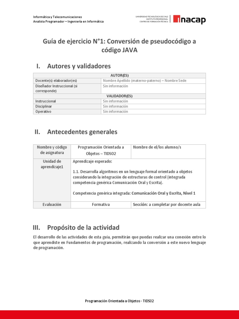AAI - TIDS02 - Guía de Ejercicios 1 Conversión de Pseudocódigos A JAVA | PDF | Programación de ...