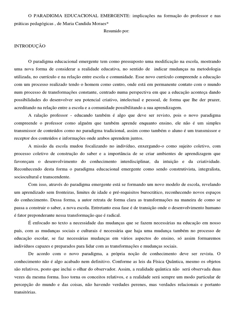 O Paradigma Educacional Emergente | PDF | Aprendizado | Conhecimento