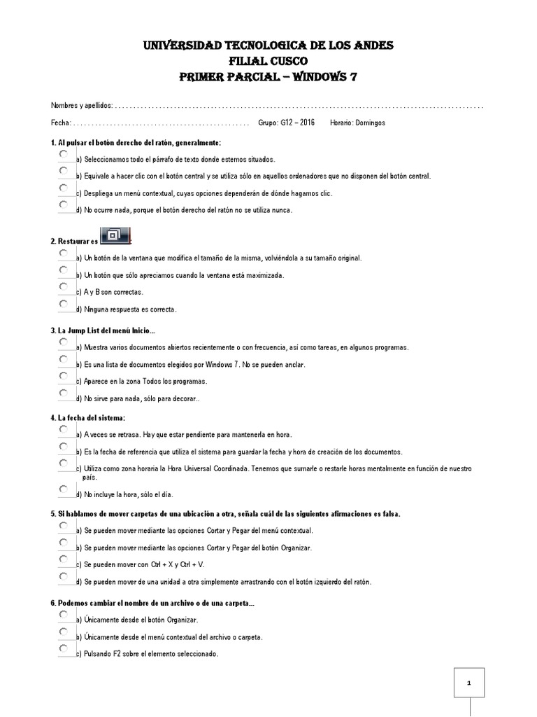 Examen Windows | PDF | Archivo de computadora | Ventana (informática)
