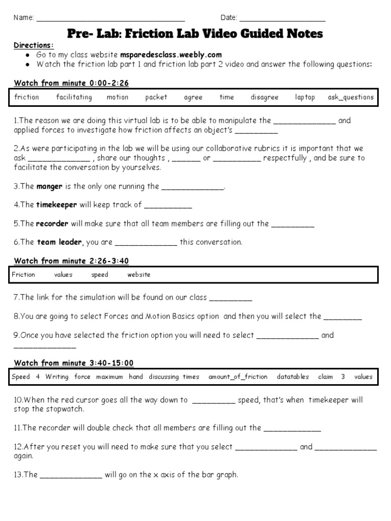 Virtual Friction Lab Instructions | PDF | Force | Rubric (Academic)