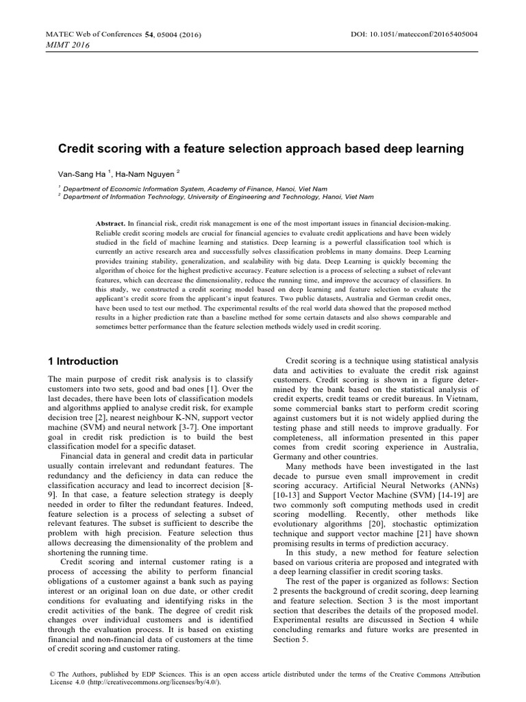 Credit Scoring With A Feature Selection Approach Based Deep Learning PDF | PDF | Deep Learning ...