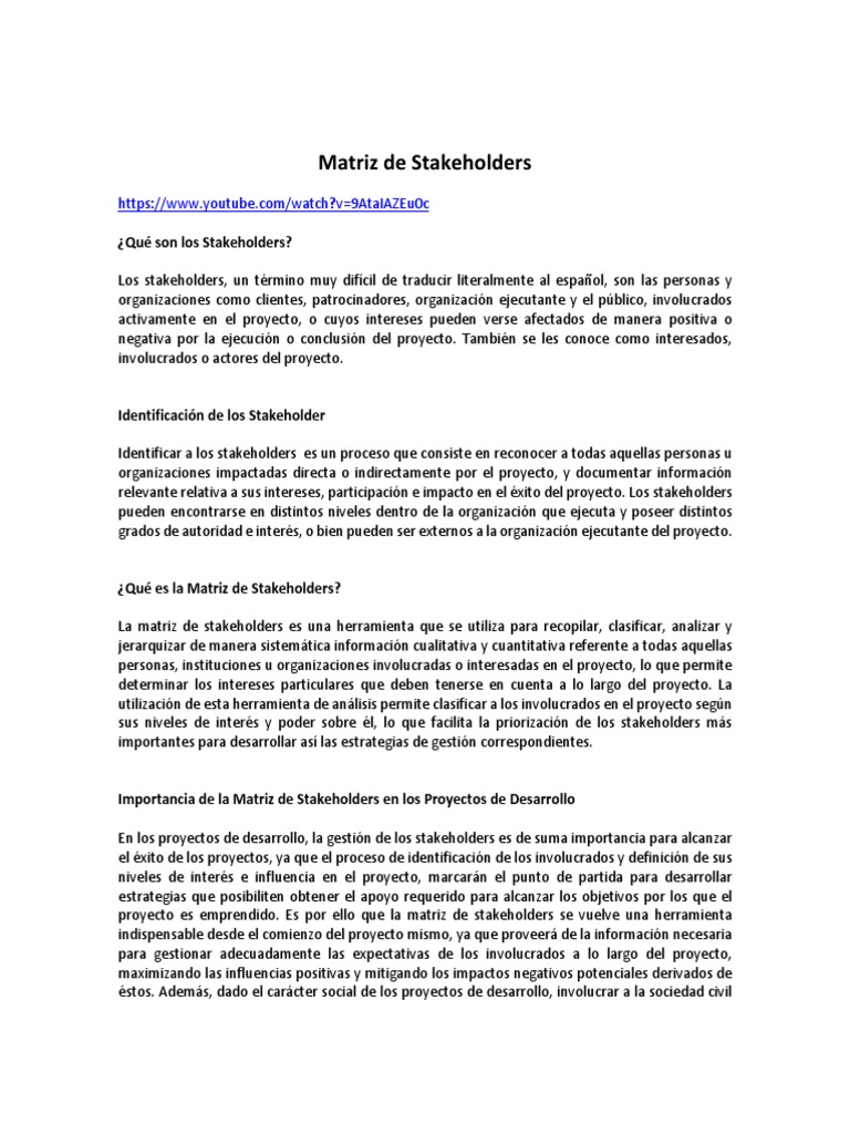 Matriz de Stakeholders - Guia | Descargar gratis PDF | Grupo de interés ... Matriz de Stakeholders - Guia | Descargar gratis PDF | Grupo de interés ...