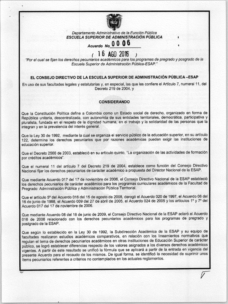 Acuerdo 006 Derechos Pecuniarios 2016 | PDF