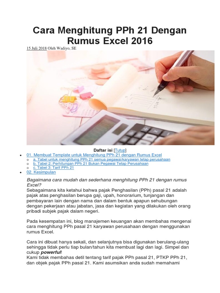 Cara Menghitung PPH 21 Dengan Rumus Excel 2016 | PDF | Pengelolaan ...