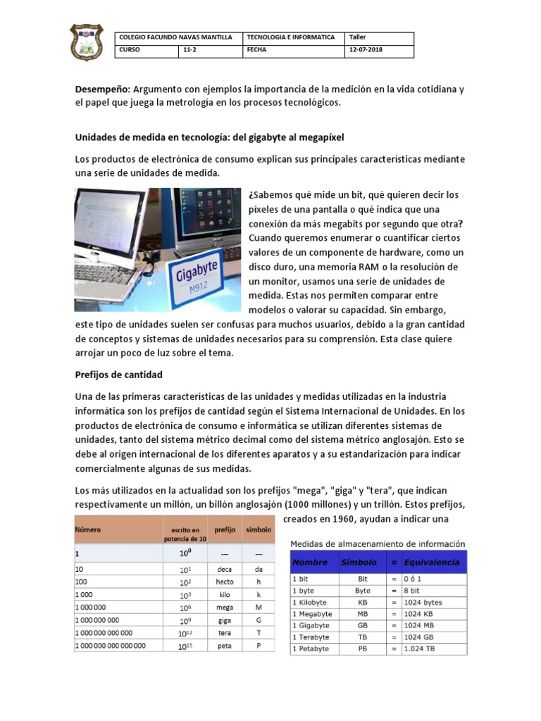Guia 1 - Medidas en Tecnologia | PDF | Byte | Poco
