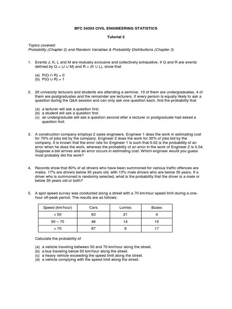 BFC 34303 Tutorial 2 | PDF | Probability Density Function | Probability Theory