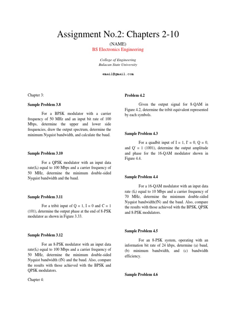 Assignment No.2: Chapters 2-10: BS Electronics Engineering | PDF | Sampling (Signal Processing ...