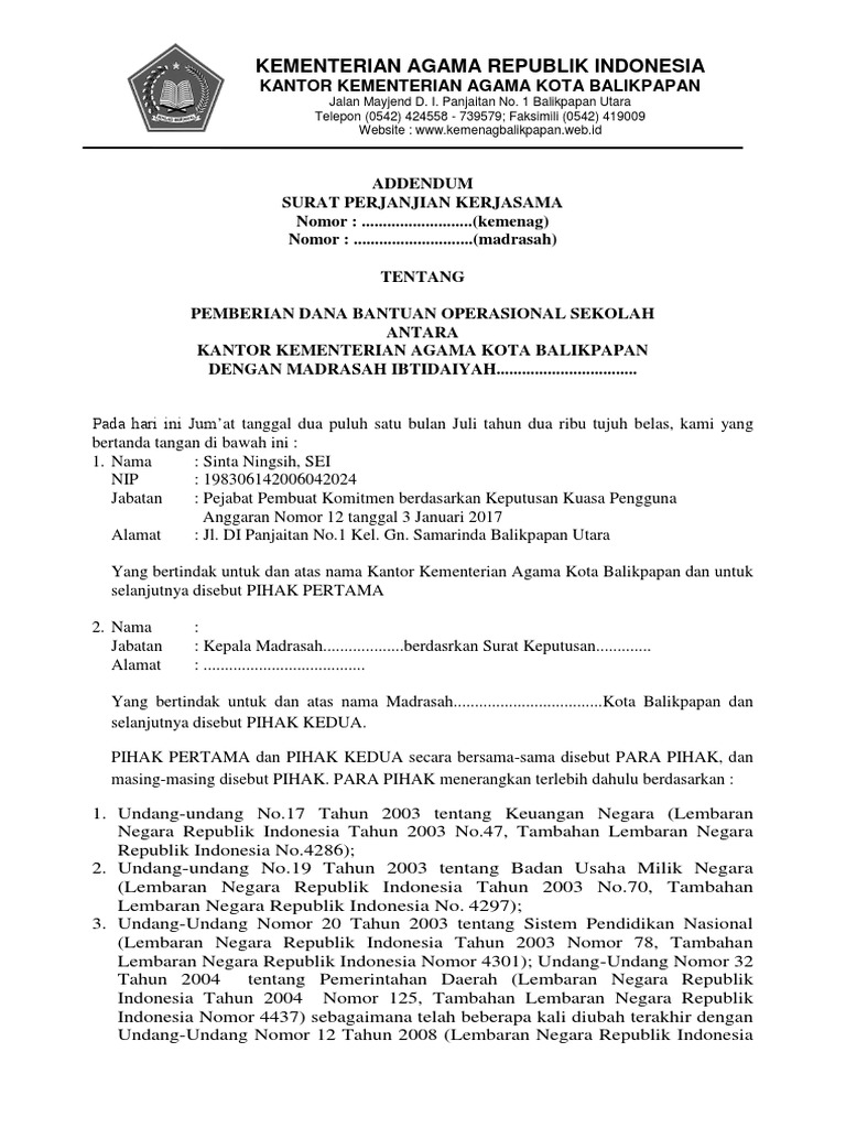 Adendum SPK | PDF | Bisnis | Pengelolaan Keuangan & Uang