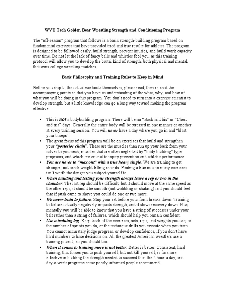 Wrestling Strength and Conditioning | PDF | Weight Training | Strength ...