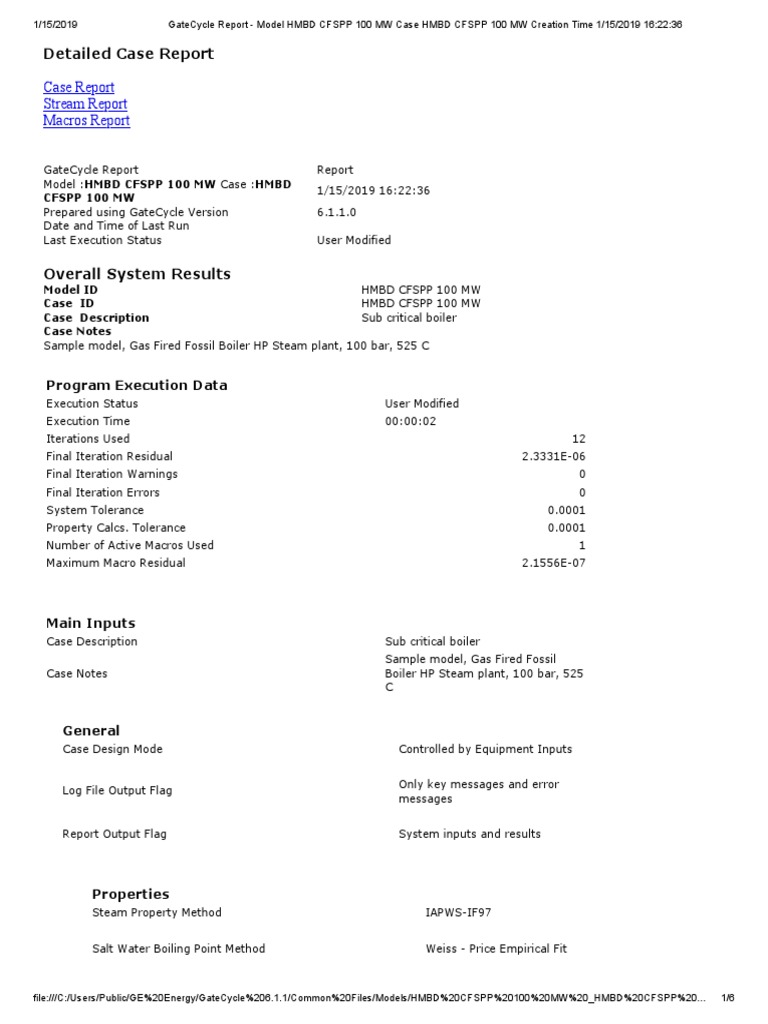 Lampiran 5.1 Appendix 5.1 Gate Cycle Report | PDF | Boiler | Humidity