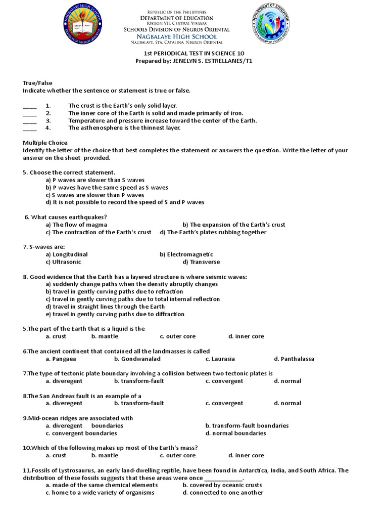 1ST Periodical Test For Grade 10 Science | PDF | Plate Tectonics ...