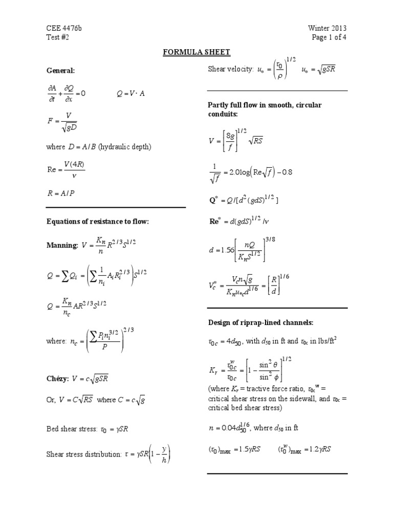 Formula Sheet General:: F V GD V F RS | PDF | Continuum Mechanics | Classical Mechanics