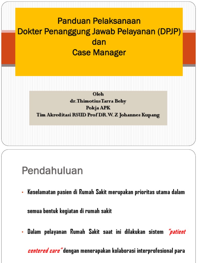 Panduan Pelaksanaan Dokter Penanggung Jawab Pelayanan (DPJP) Dan Case Manager | PDF ...