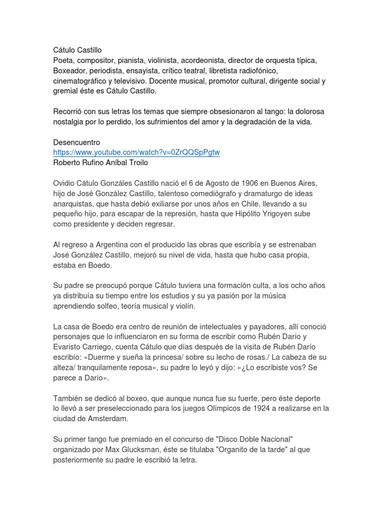 Cátulo Castillo | PDF | Musica Tango | Tango
