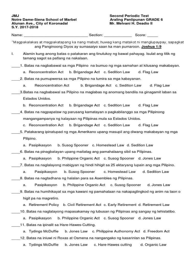 2nd Quarter AP 6 Exam | PDF