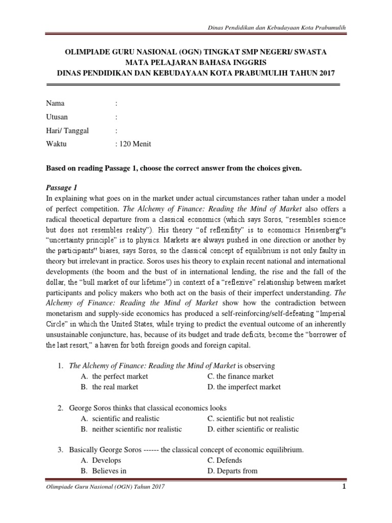 Draft Soal Ogn Bahasa Inggris SMP Ok | PDF | Reflexivity (Social Theory)