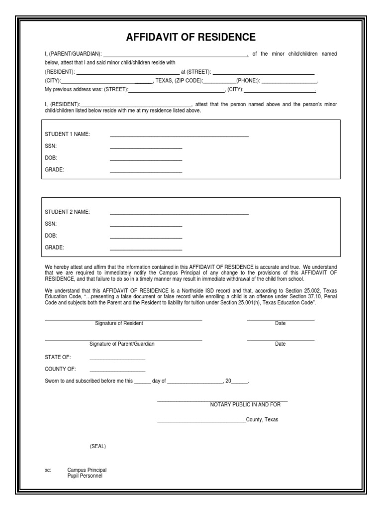 Affidavit of Residence Procedure | Affidavit | Notary Public