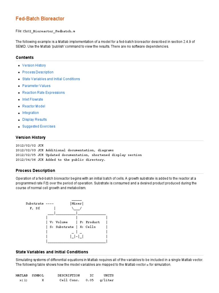 Exemplo Batelada Alimentada | PDF | Reaction Rate | Matlab