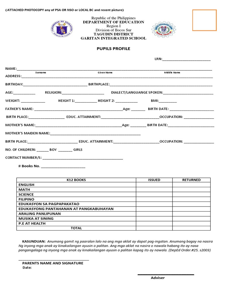 Pupils Profile: Department of Education | PDF | Philippines | Southeast ...