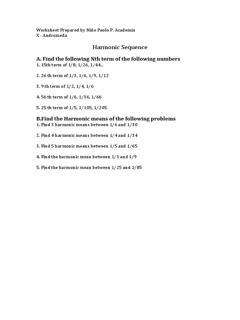 Harmonic and Sum of An Infinite Geometric Sequence | PDF