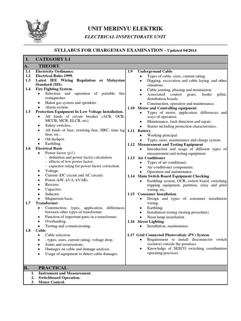 Syllabus For Chargeman Certificates (April 2014) PV | PDF | Fuse ...